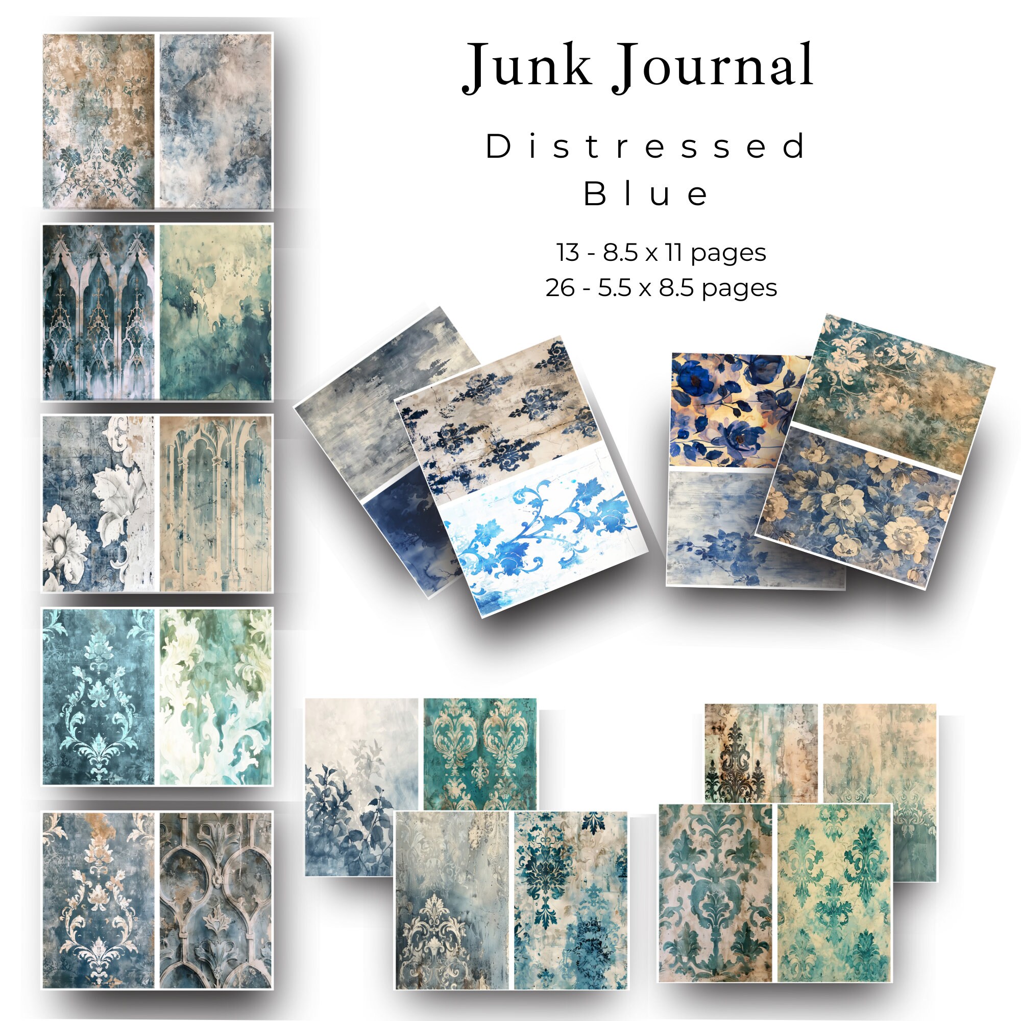Blue Journal Pages Digital Download Junk Journal Kit Digital Paper ...