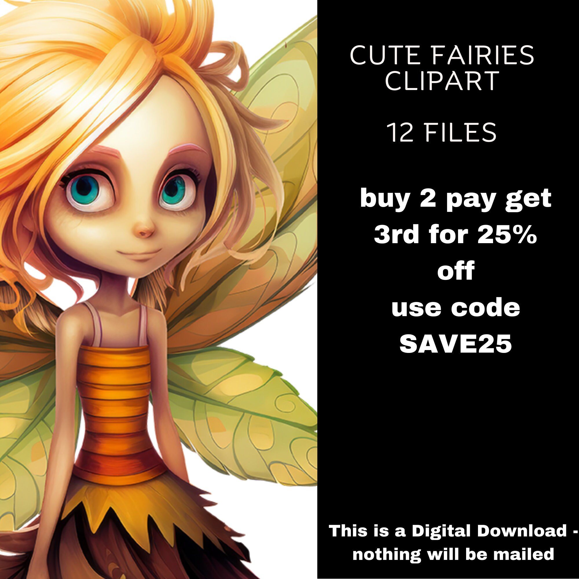 Cute Fairy Clip Art Digital Download Watercolour Fairy commercial Use ...