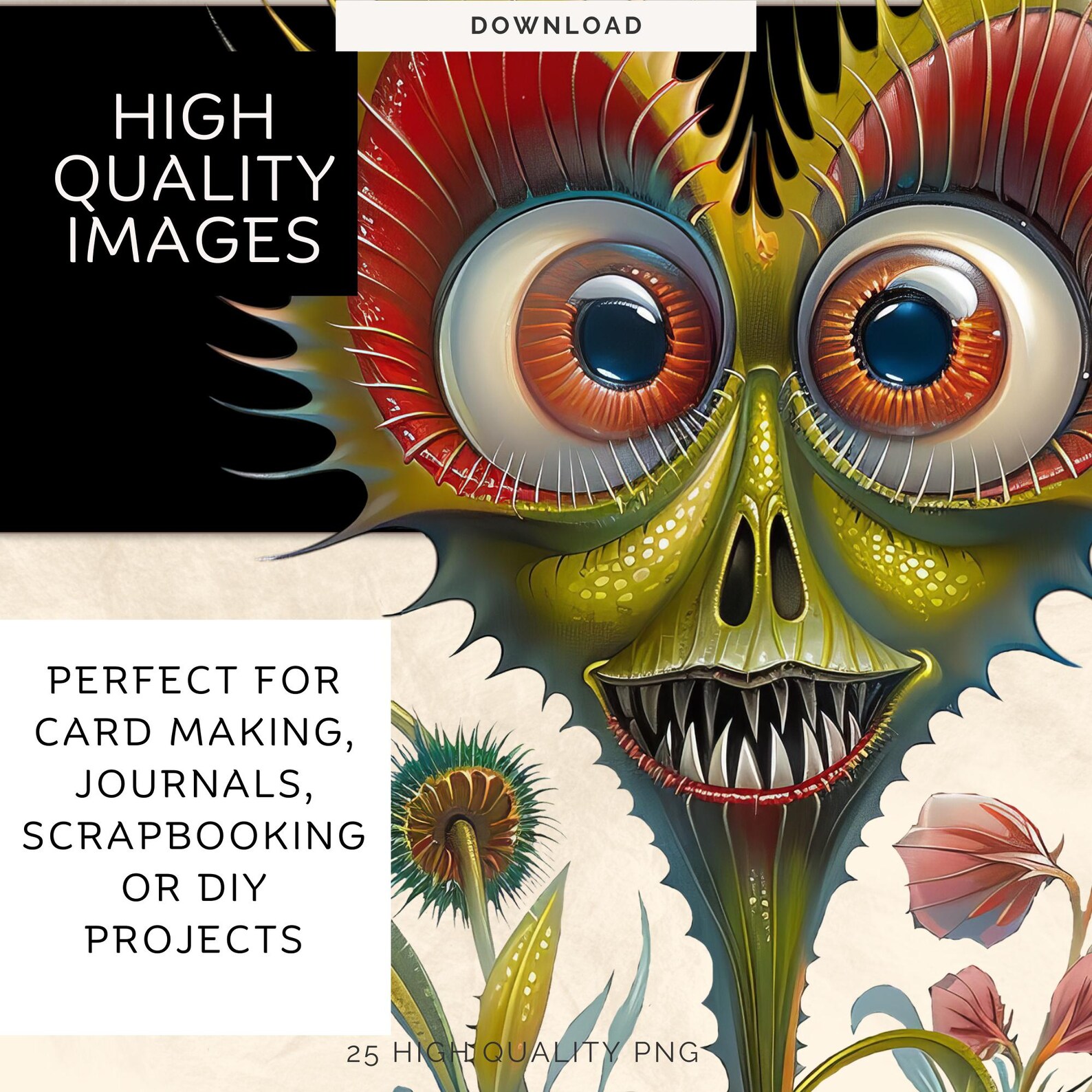 Carnivorus Plants, Venus Flytrap, Gothic Whimsy, Cartoon Clipart Bundle ...