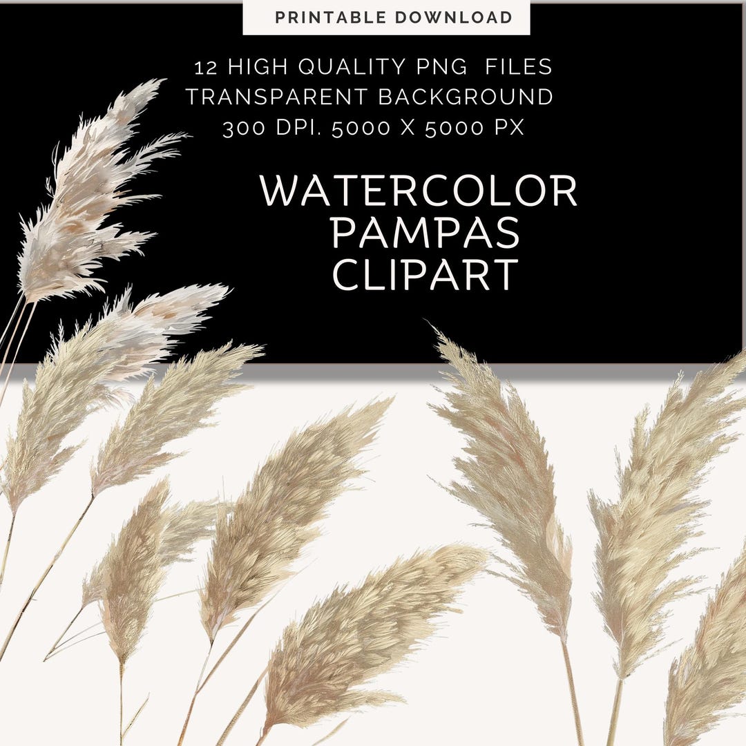 Pampas Grass Clipart | Diy Boho Pampas Grasses Flowers Printable ...