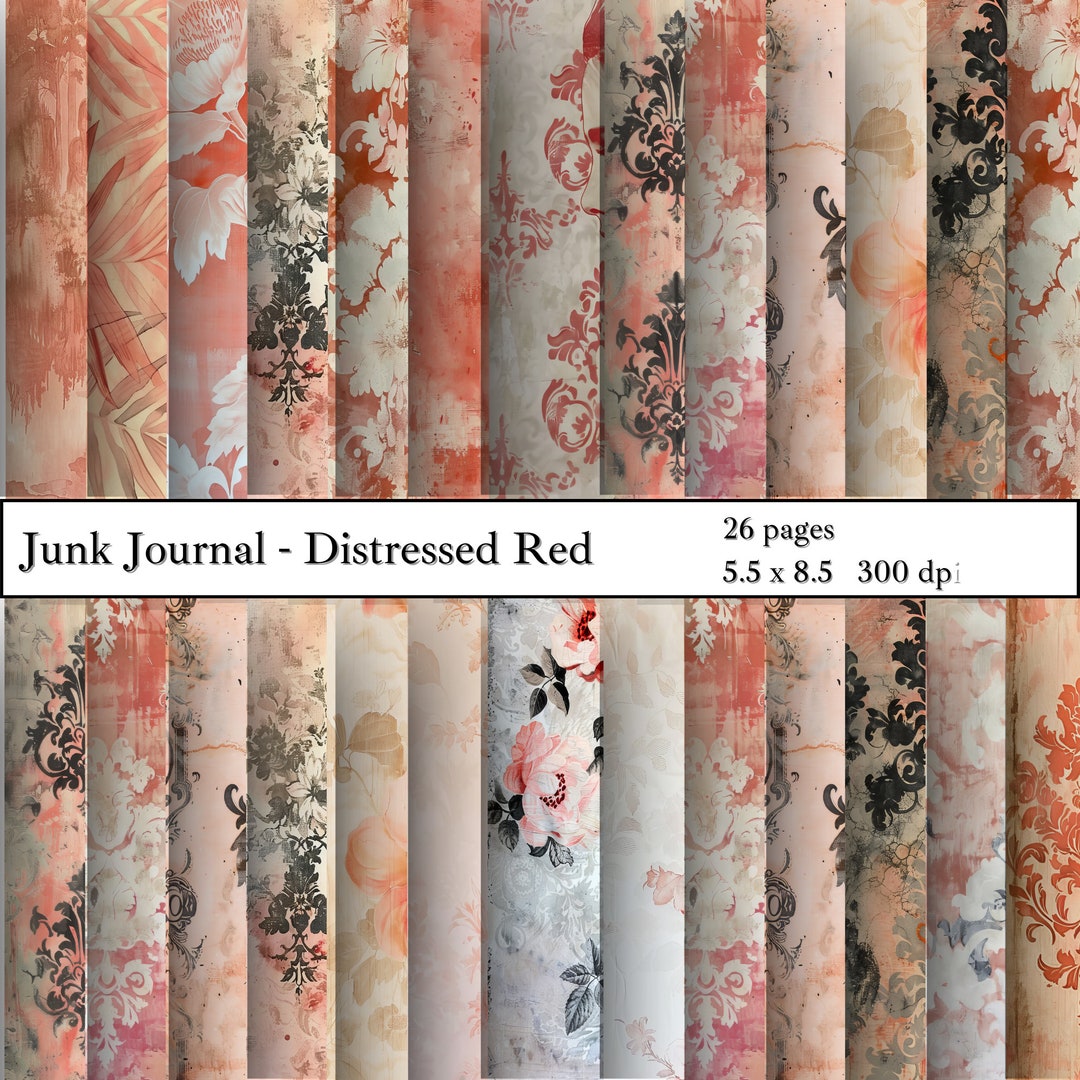 Red Journal Pages Digital Download Junk Journal Kit Digital Paper ...