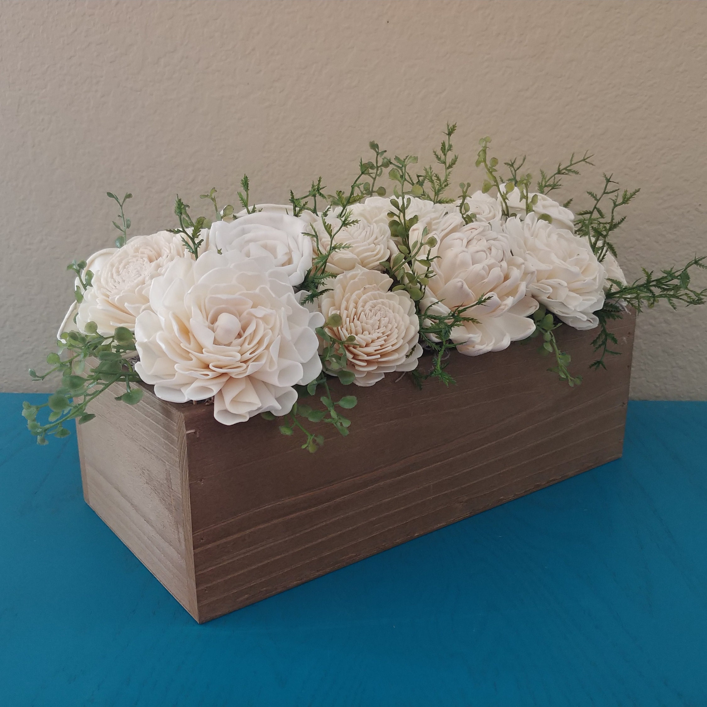Cedar Wood Box With Sola Wood Flowers, Rustic Floral Arrangement, Wood ...