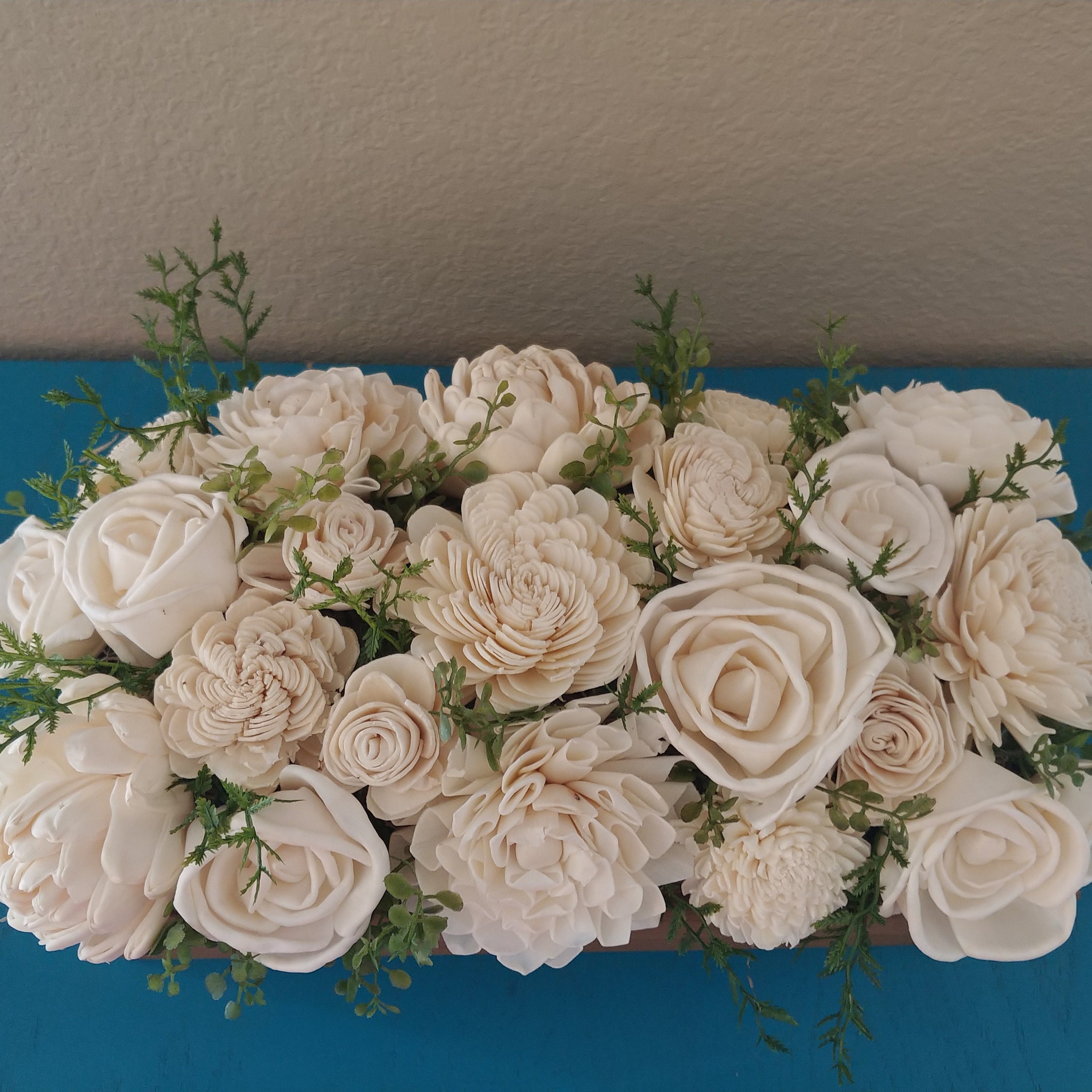 Cedar Wood Box With Sola Wood Flowers, Rustic Floral Arrangement, Wood ...