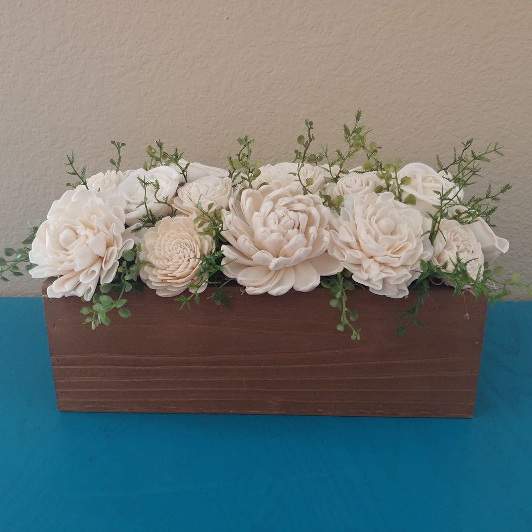 Cedar Wood Box With Sola Wood Flowers, Rustic Floral Arrangement, Wood ...