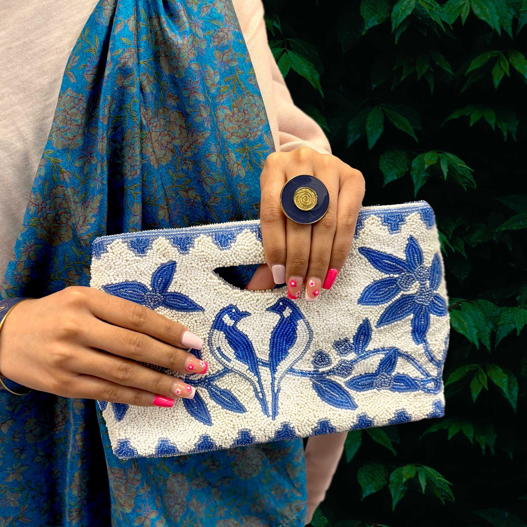 Mewer Clutch - Handmade Beaded Clutch With Floral and Bird Design - Etsy
