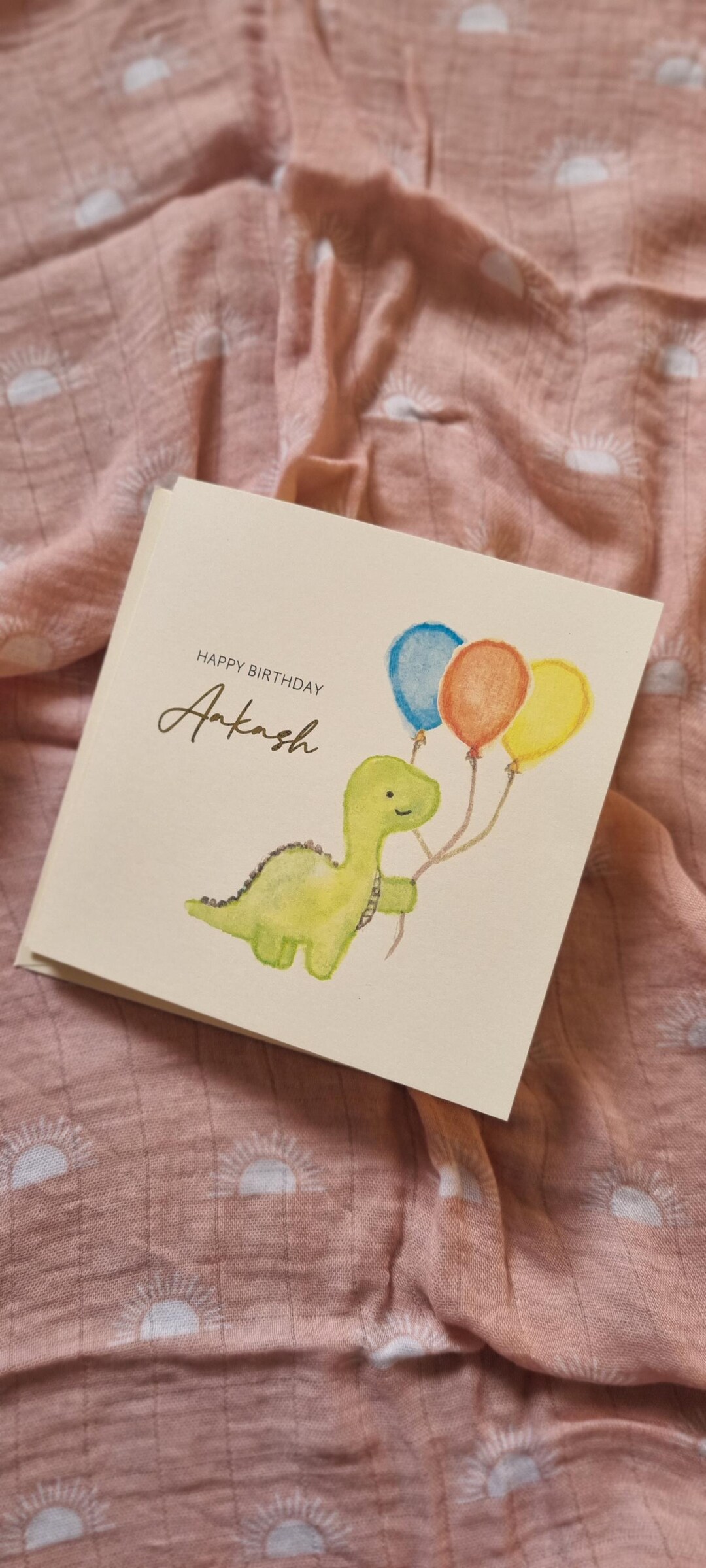 Handmade Dinosaur Themed Birthday Card With Watercolour Drawing & Name ...