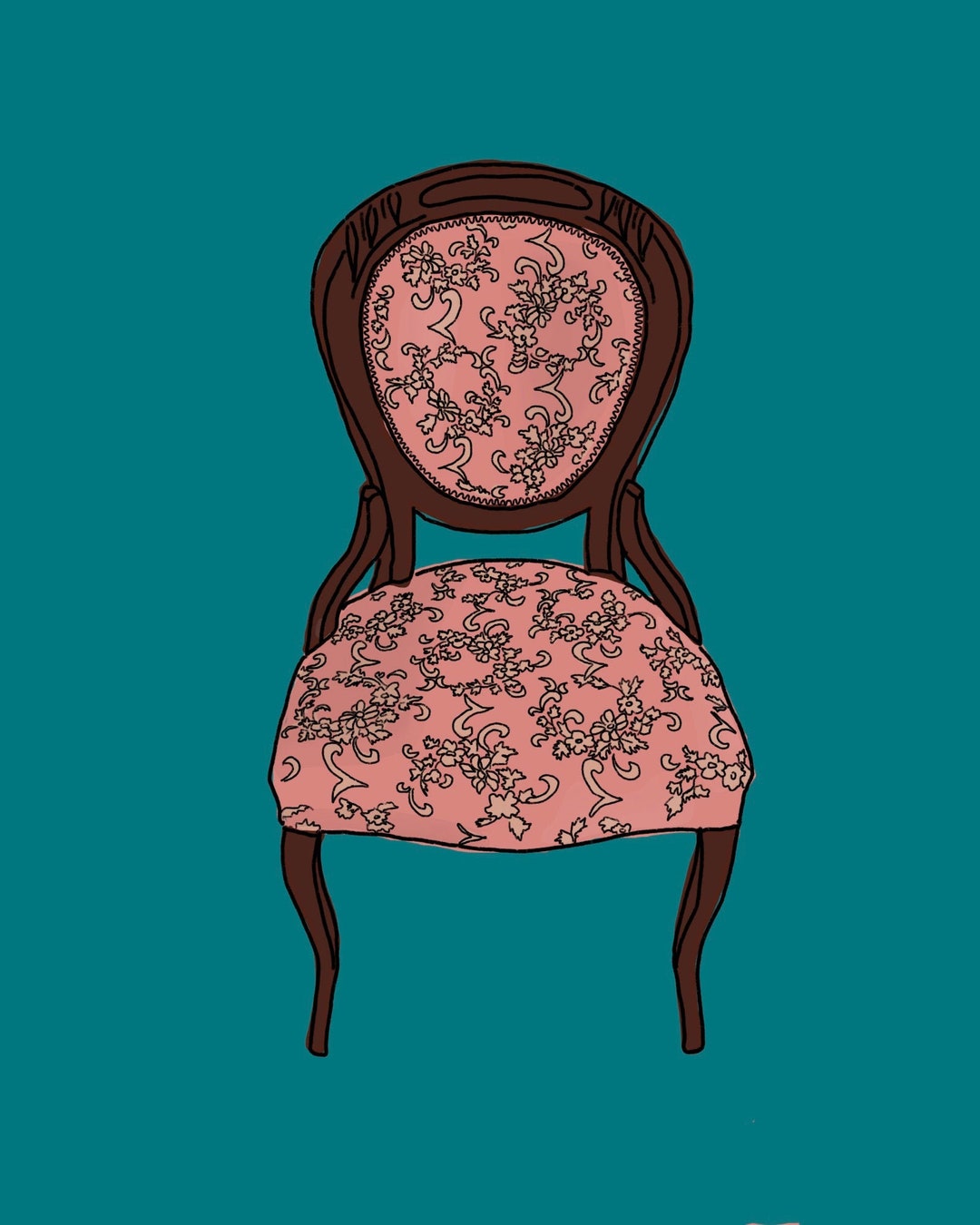 Elegant Pink Chair Drawing, Digital Download, Antique, Dining Room Art ...