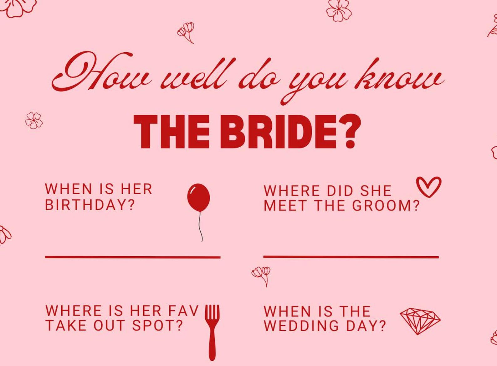 How Well Do You Know the Bride | Quiz Game | Bridal Shower Bachelorette ...