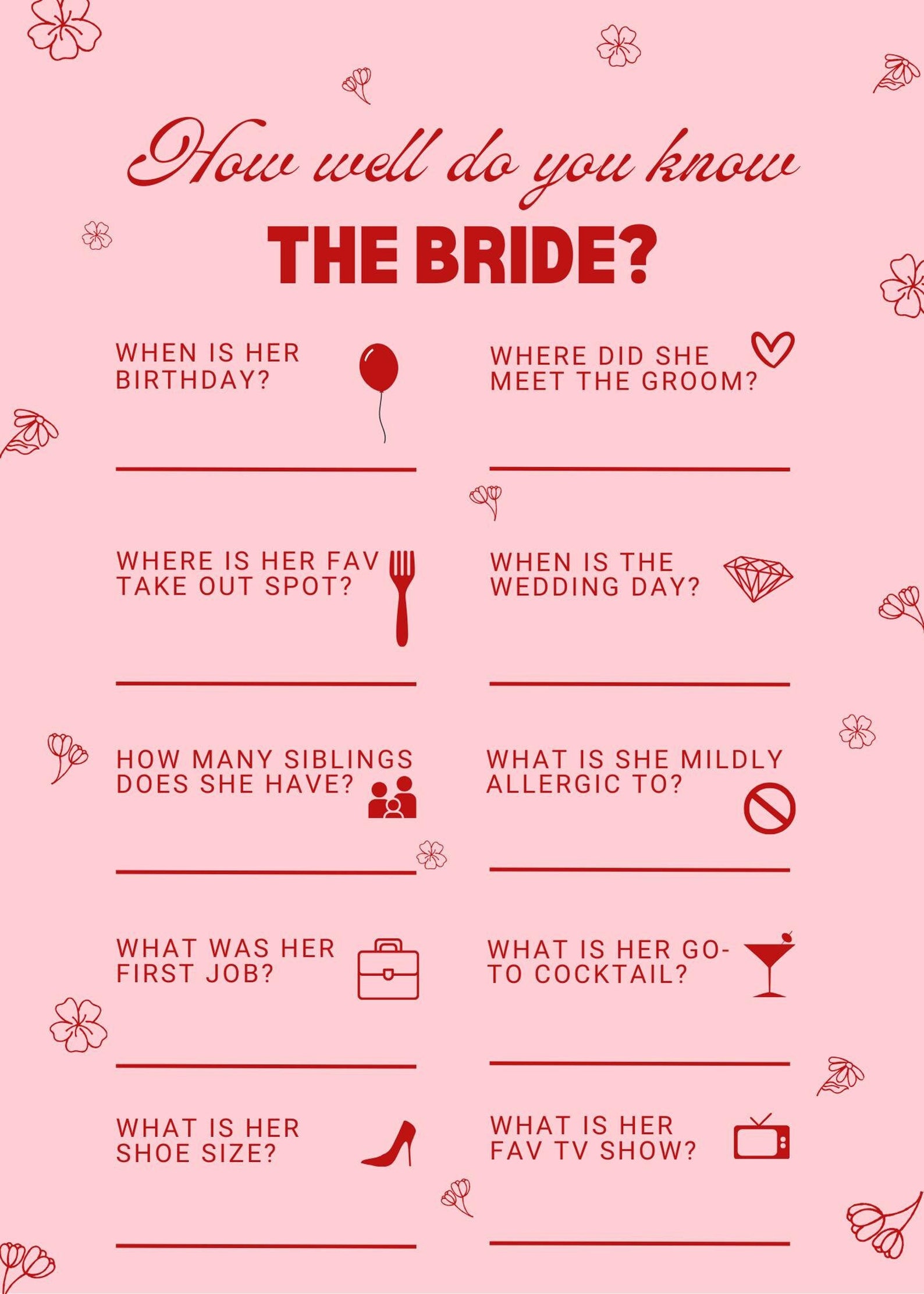 How Well Do You Know the Bride | Quiz Game | Bridal Shower Bachelorette ...