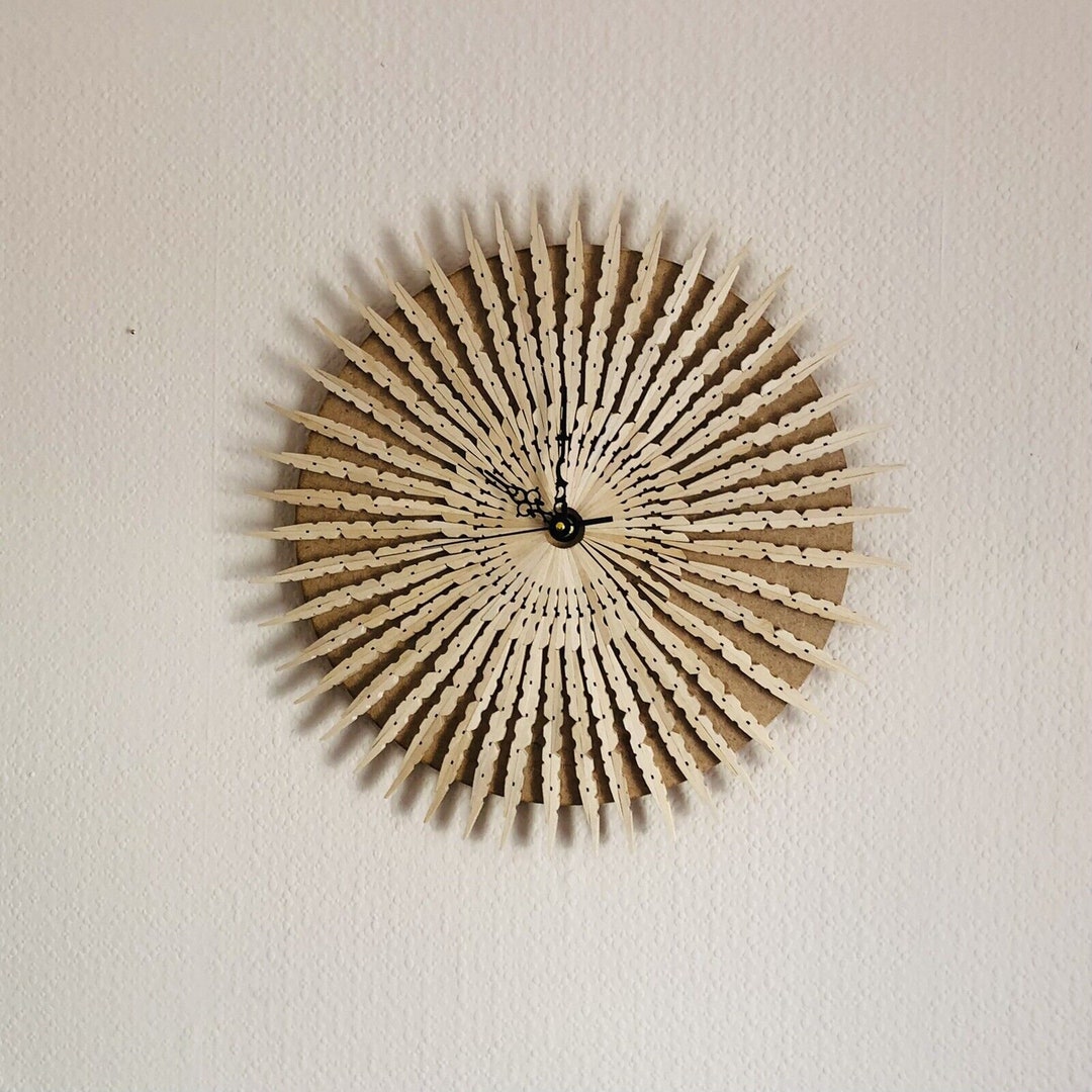 Large Handmade Quirky Sunburst Wooden Wall Clock - Etsy