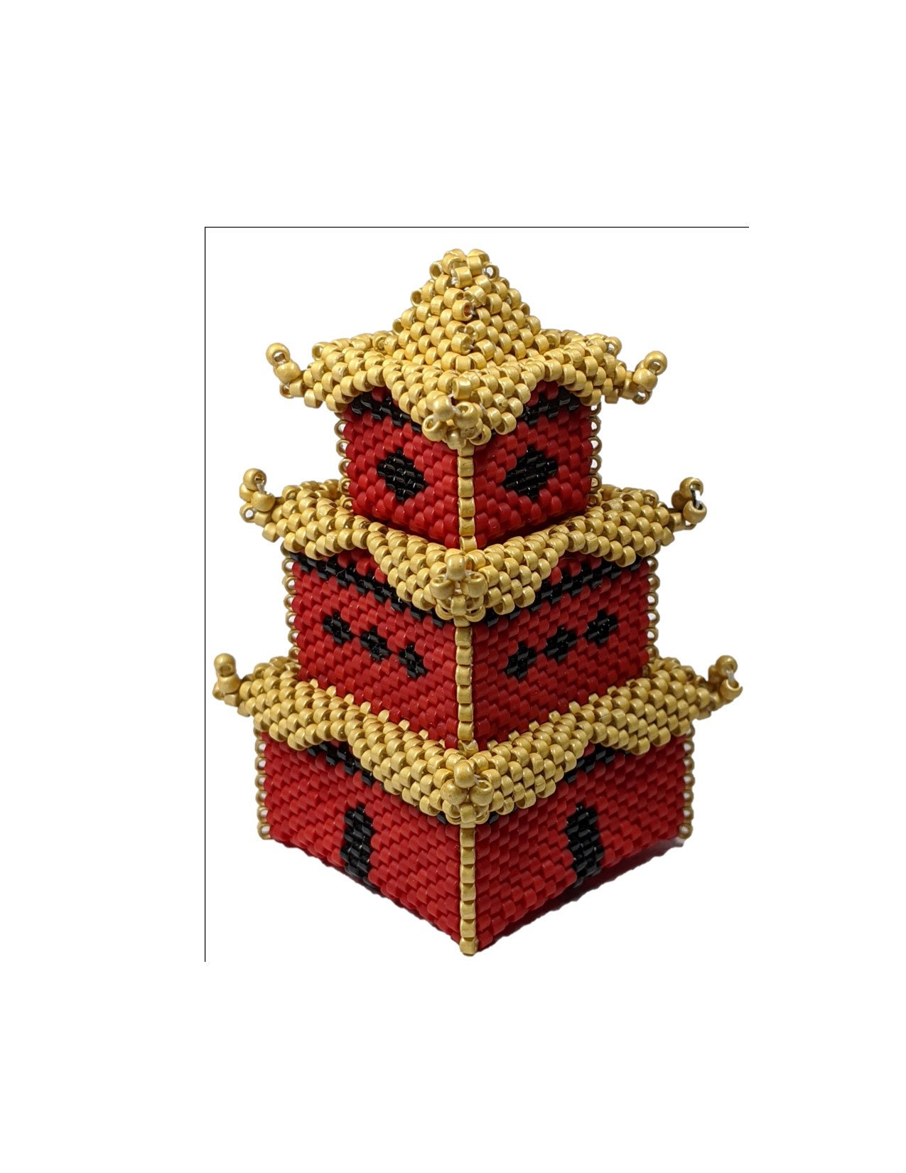 Chinese Pagoda Box Bead Tutorial, Bead Pattern, Beading Tutorial, Seed ...