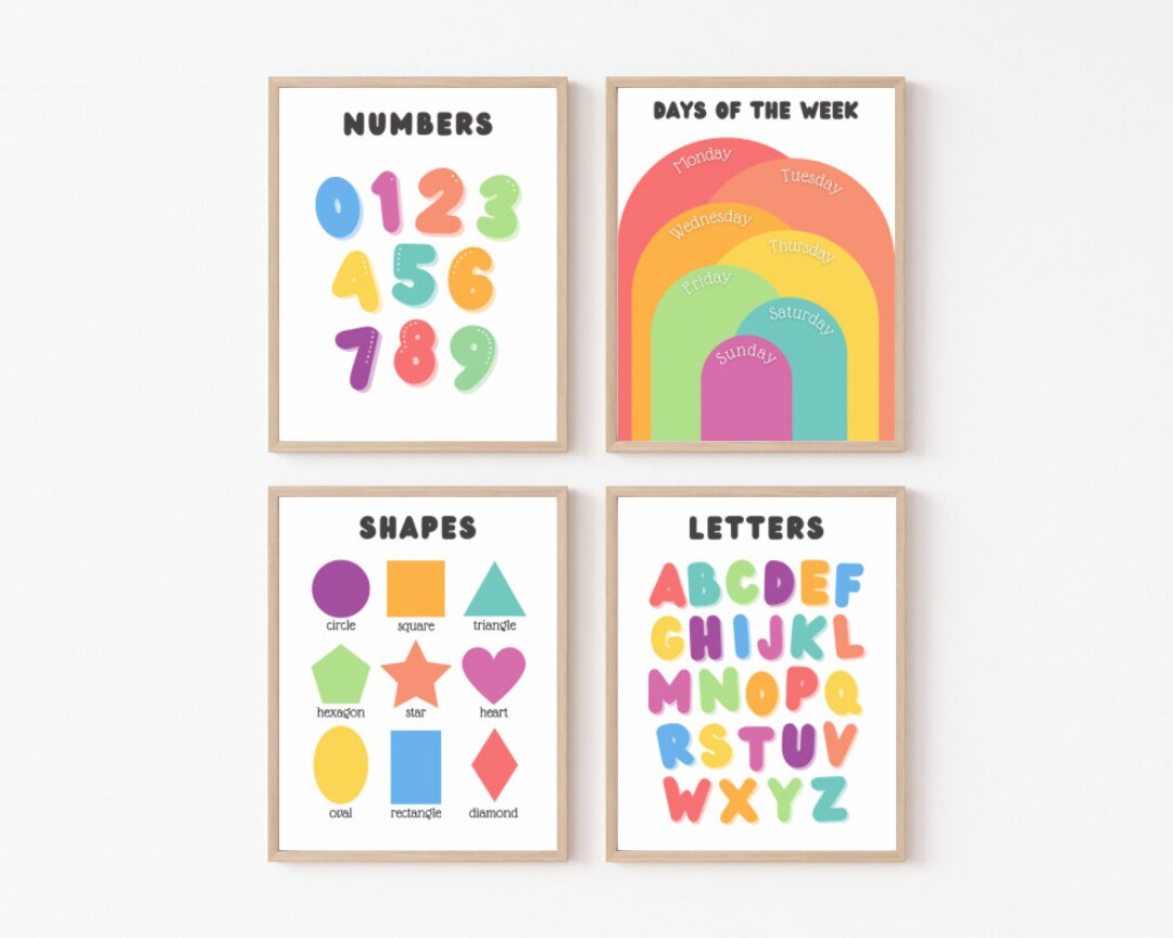 Set of Educational Posters, 4 Homeschool/classroom Prints, Numbers ...
