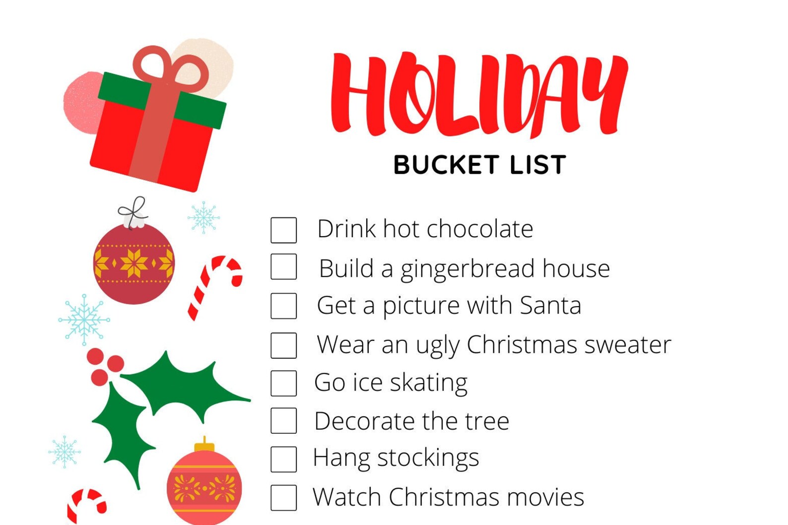 Holiday Bucket List | Christmas Bucket List | Printable - Etsy