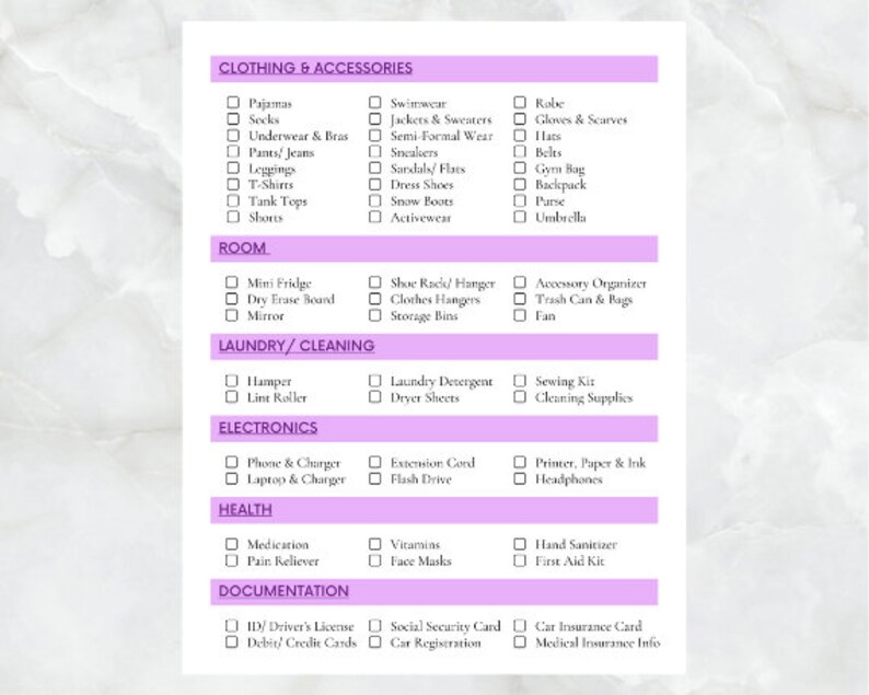 College Dorm Packing List | University Student Checklist | College ...