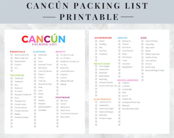 Cancun Packing List | Mexico Packing List | Printable | Instant ...