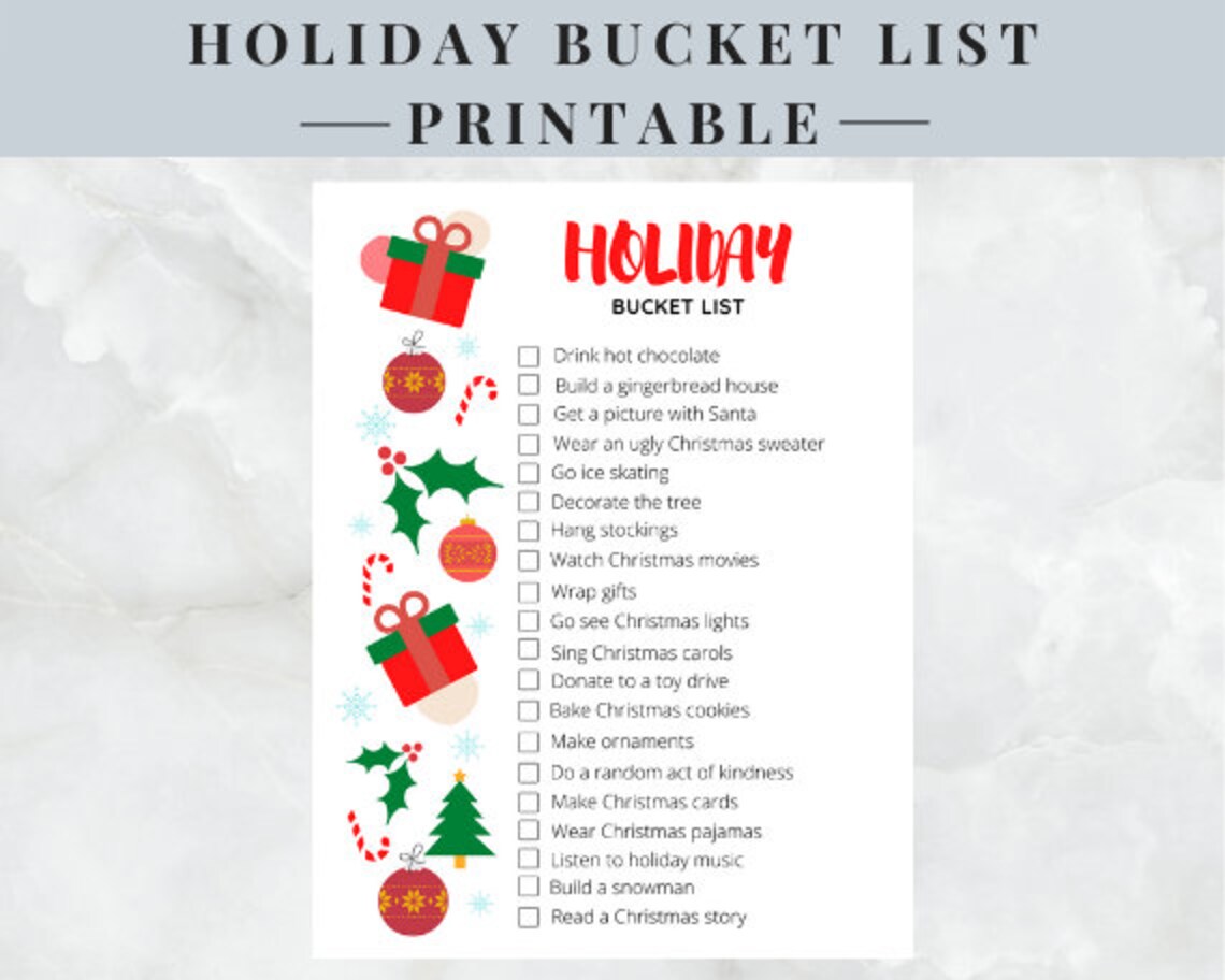 Holiday Bucket List Christmas Bucket List Printable - Etsy