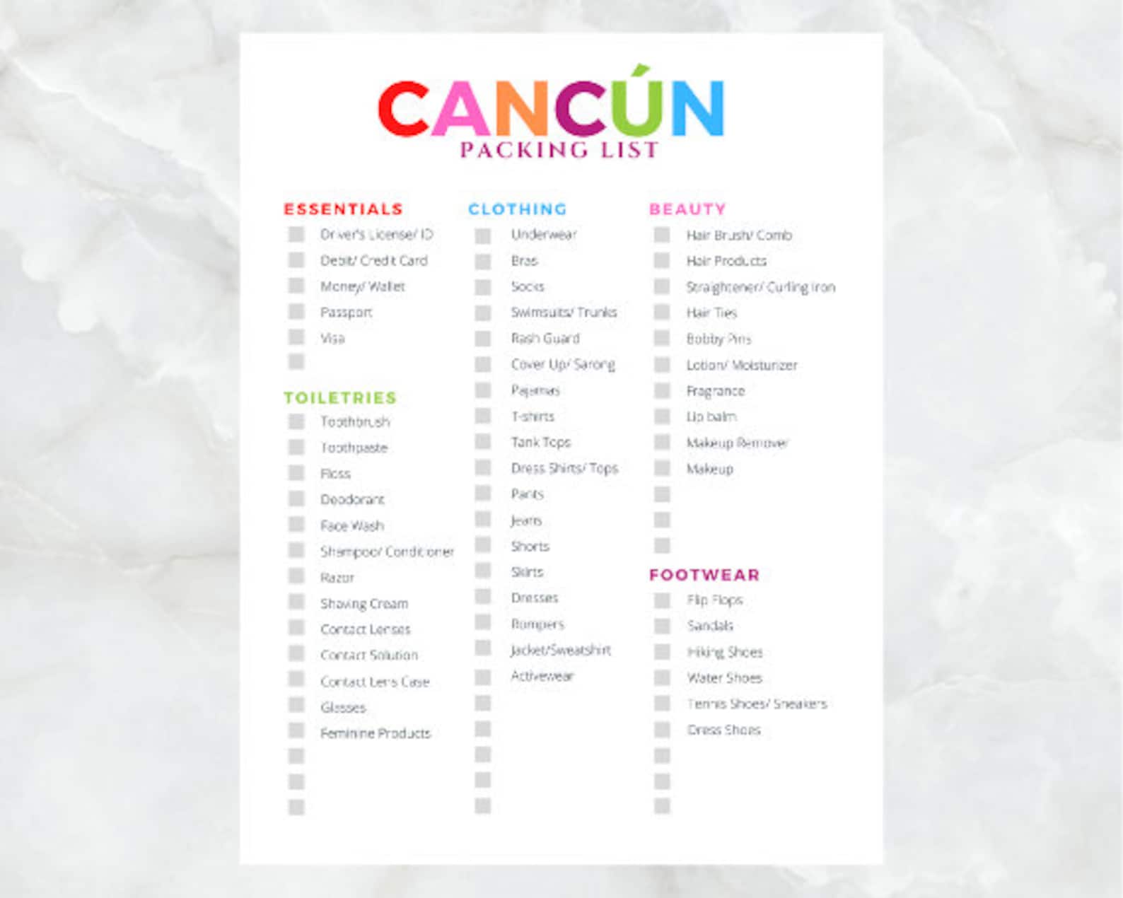 Cancun Packing List | Mexico Packing List | Printable | Instant ...