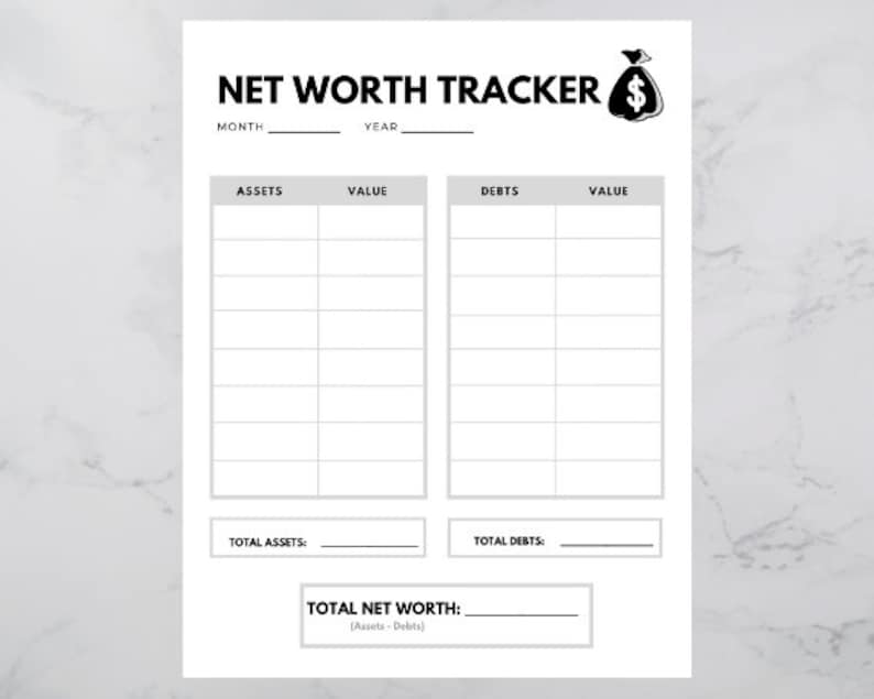 Net Worth Tracker | Printable | Instant Download - Etsy