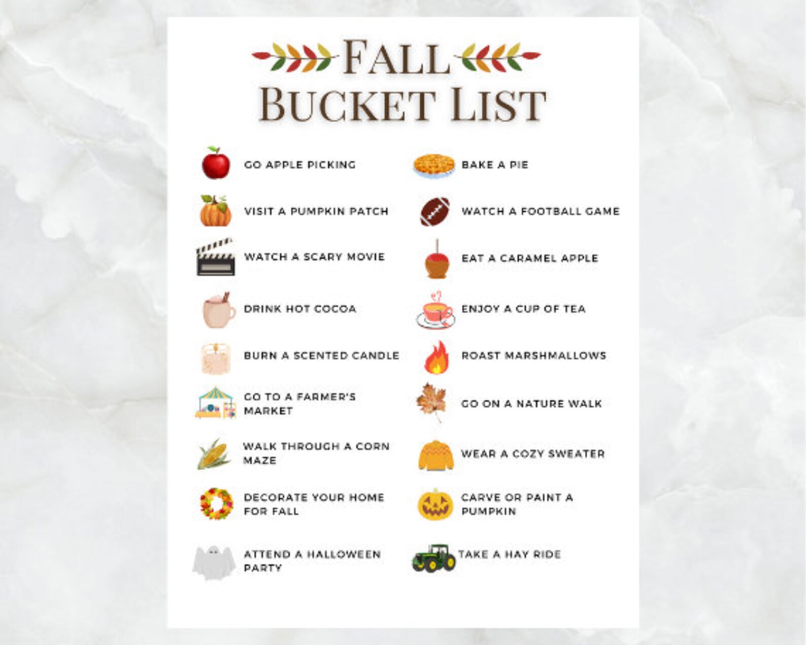 Fall Bucket List Autumn Bucket List Printable - Etsy