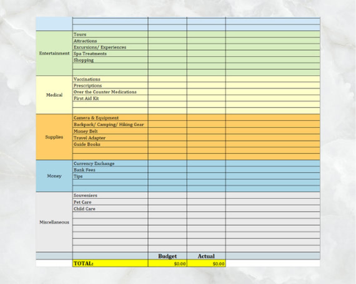 Feuille de calcul du budget de vacances | Planificateur de vacances ...
