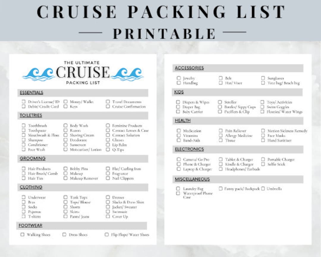 Cruise Packing List | Printable | Instant Download - Etsy