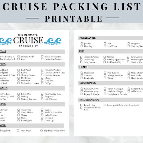 Cruise Packing List Printable Instant Download - Etsy