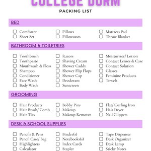 College Dorm Packing List | University Student Checklist | College ...