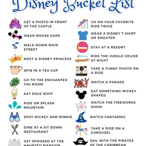 Disney Bucket List | Printable | Instant Download - Etsy