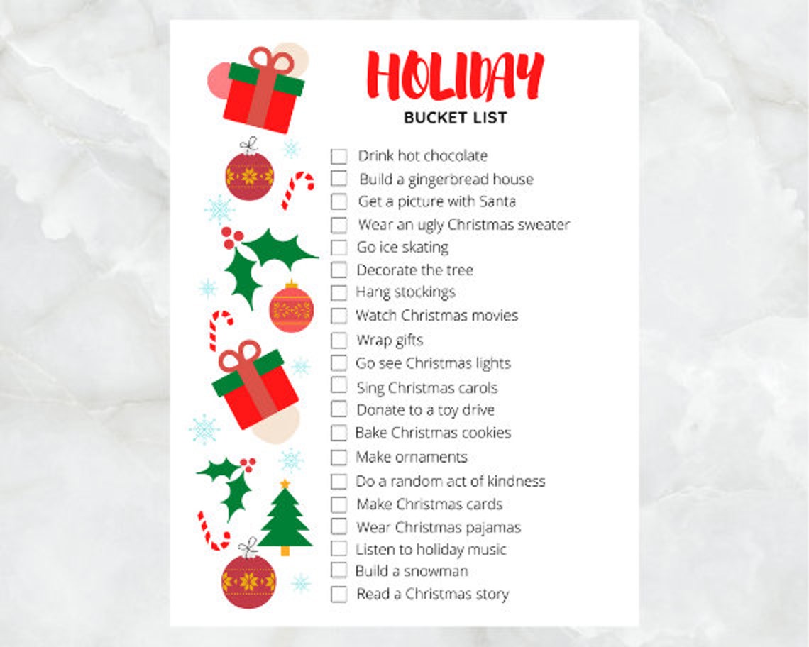 Holiday Bucket List Christmas Bucket List Printable - Etsy