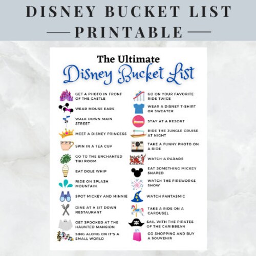 Disney Bucket List Printable Instant Download | Etsy