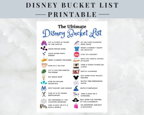 Disney Bucket List Printable Instant Download | Etsy