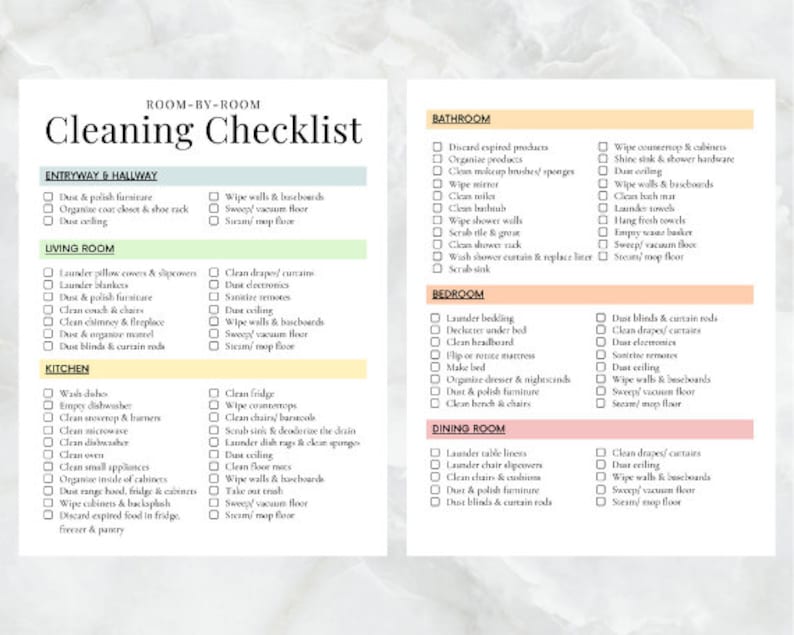 Master Cleaning Checklist, Room-by-room Cleaning Checklist, Cleaning ...