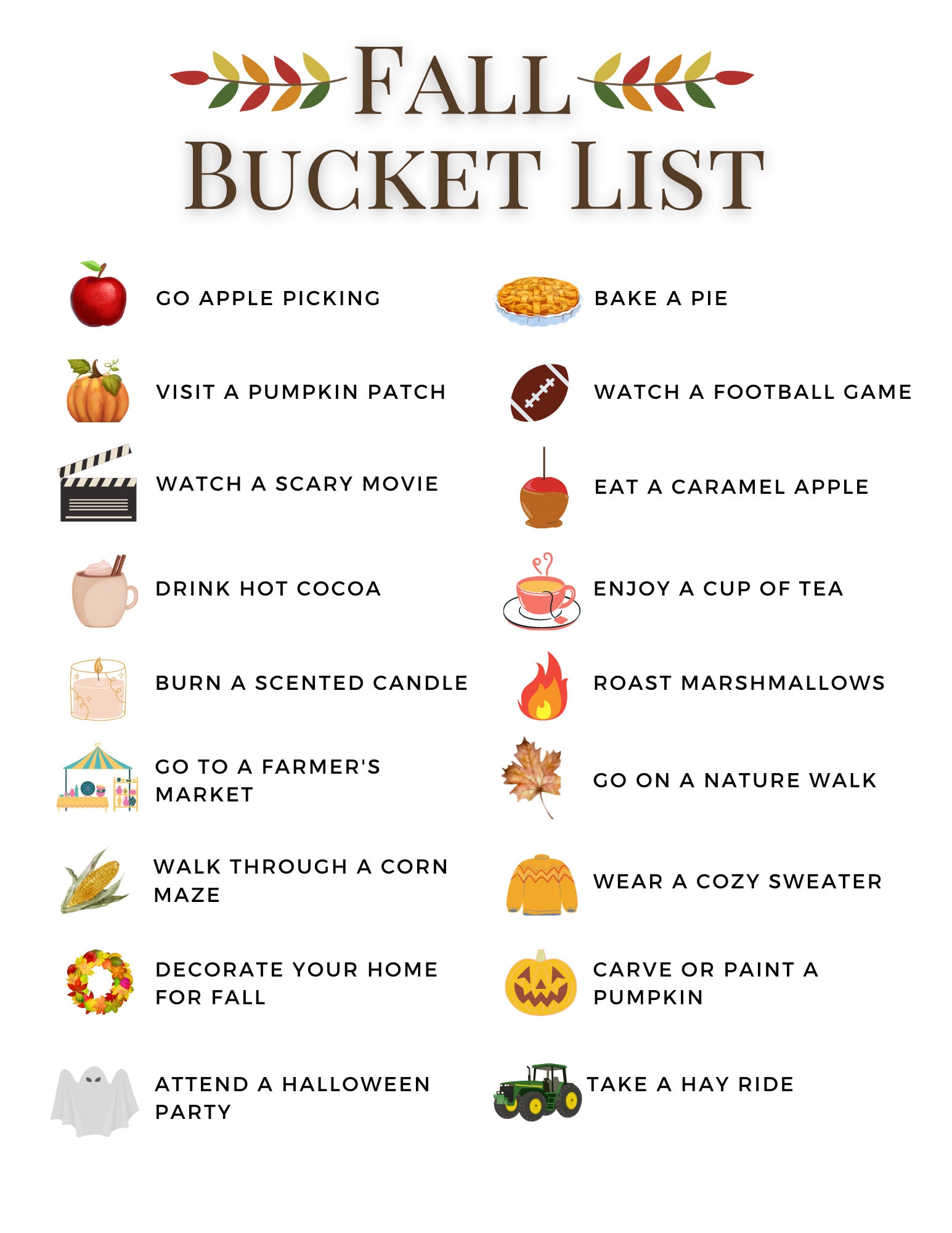 Fall Bucket List Autumn Bucket List Printable - Etsy