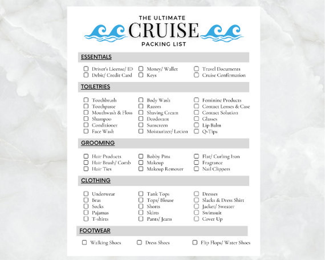 Cruise Packing List | Printable | Instant Download - Etsy