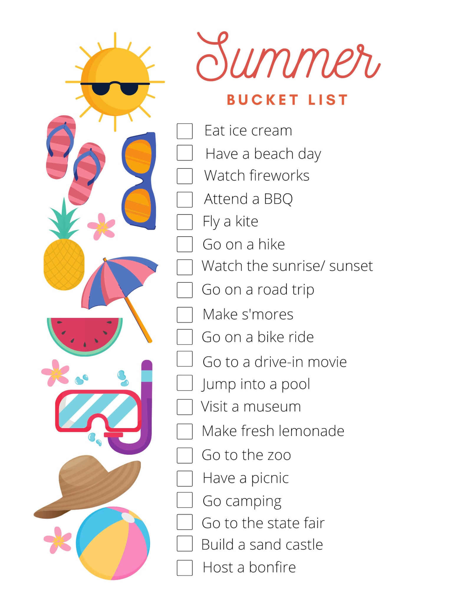 Summer Bucket List | Printable | Instant Download - Etsy