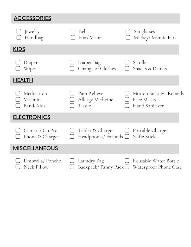 Disney Bundle: Packing List and Bucket List | Printable - Etsy