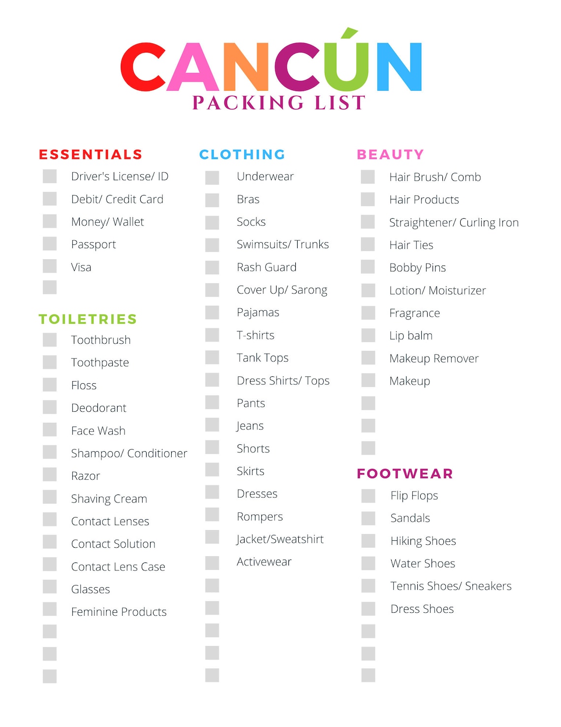 Cancun Packing List | Mexico Packing List | Printable | Instant ...