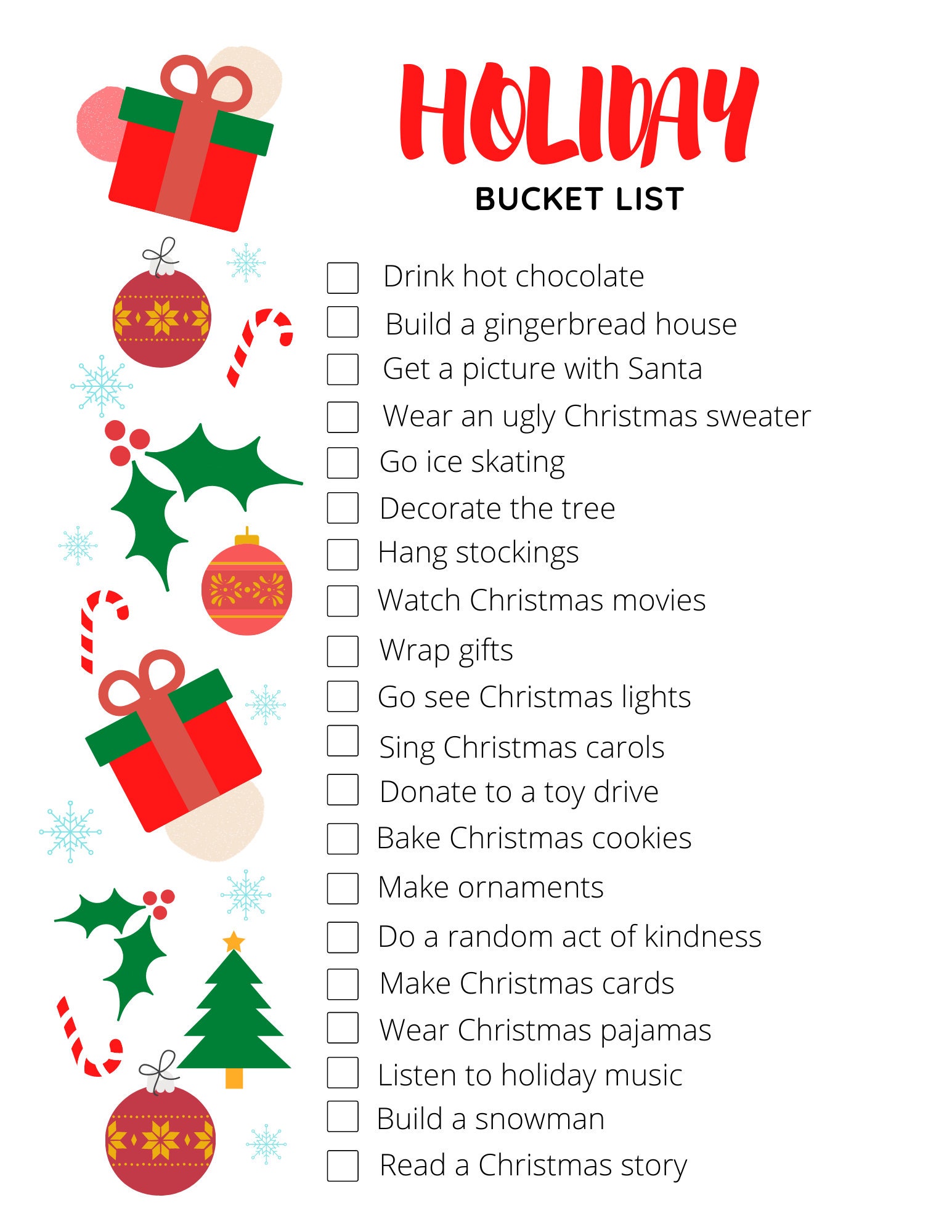 Holiday Bucket List | Christmas Bucket List | Printable - Etsy