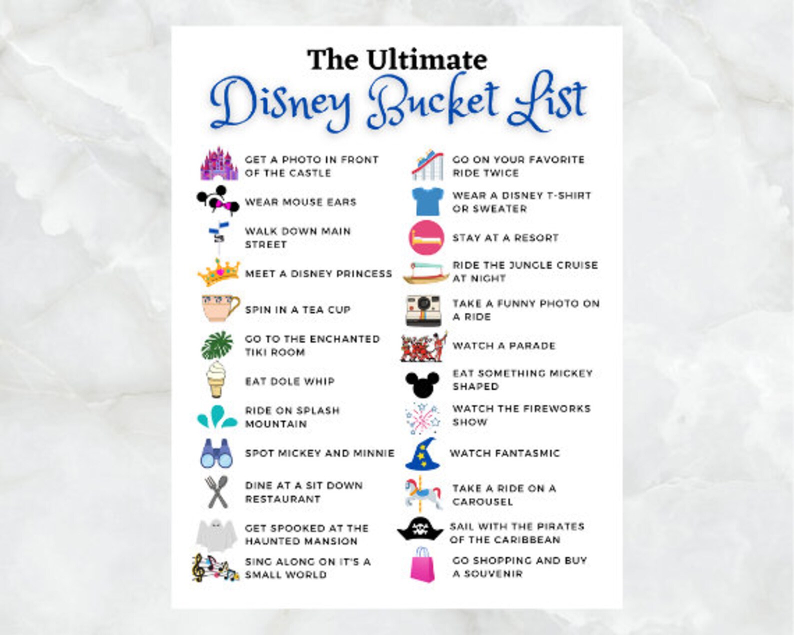 Disney Bucket List | Printable | Instant Download - Etsy