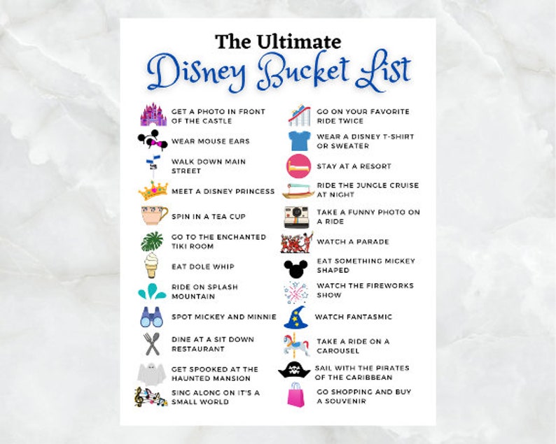 Disney Bucket List | Printable | Instant Download - Etsy