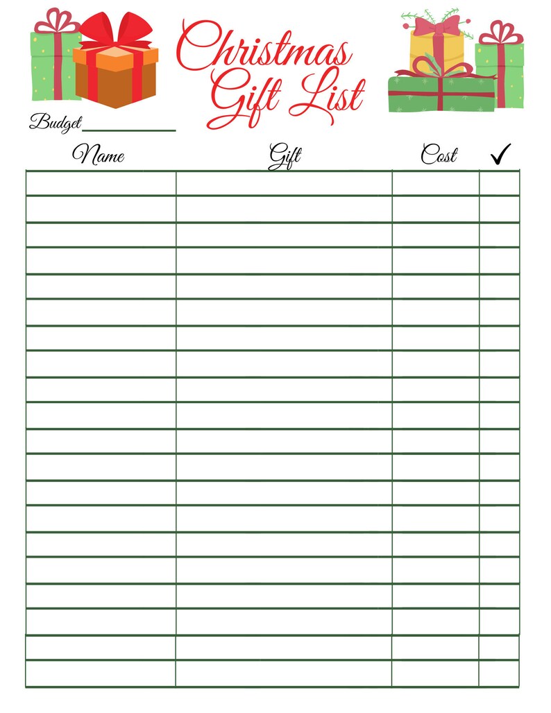 Christmas Gift List Printable Holiday Shopping List - Etsy