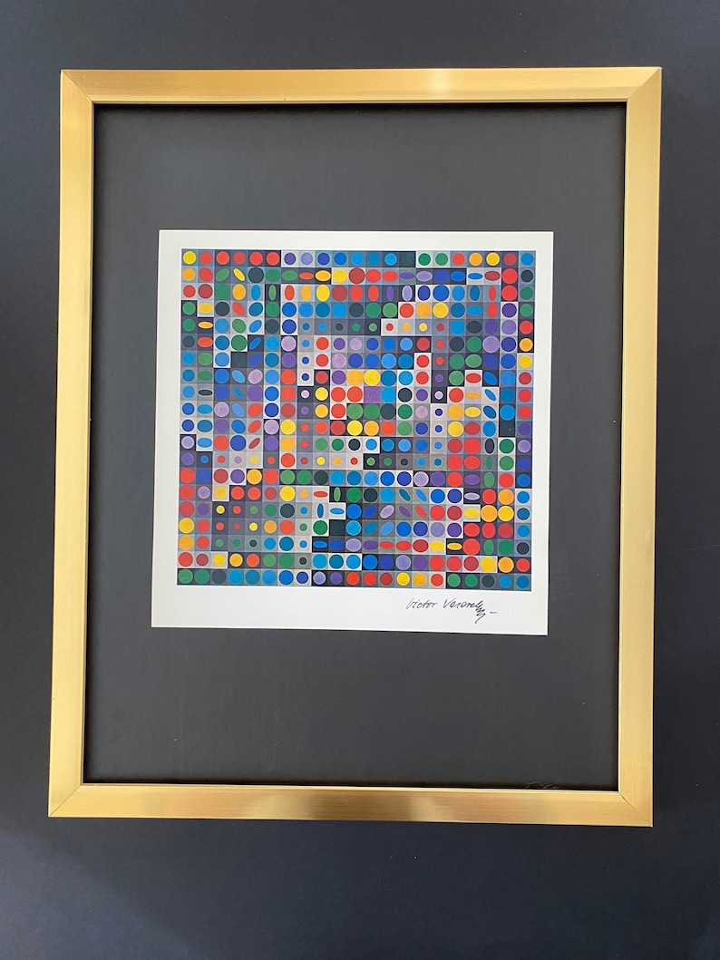 VICTOR VASARELY + 1970 Signed Abstract Geometric Print + New Frame ...