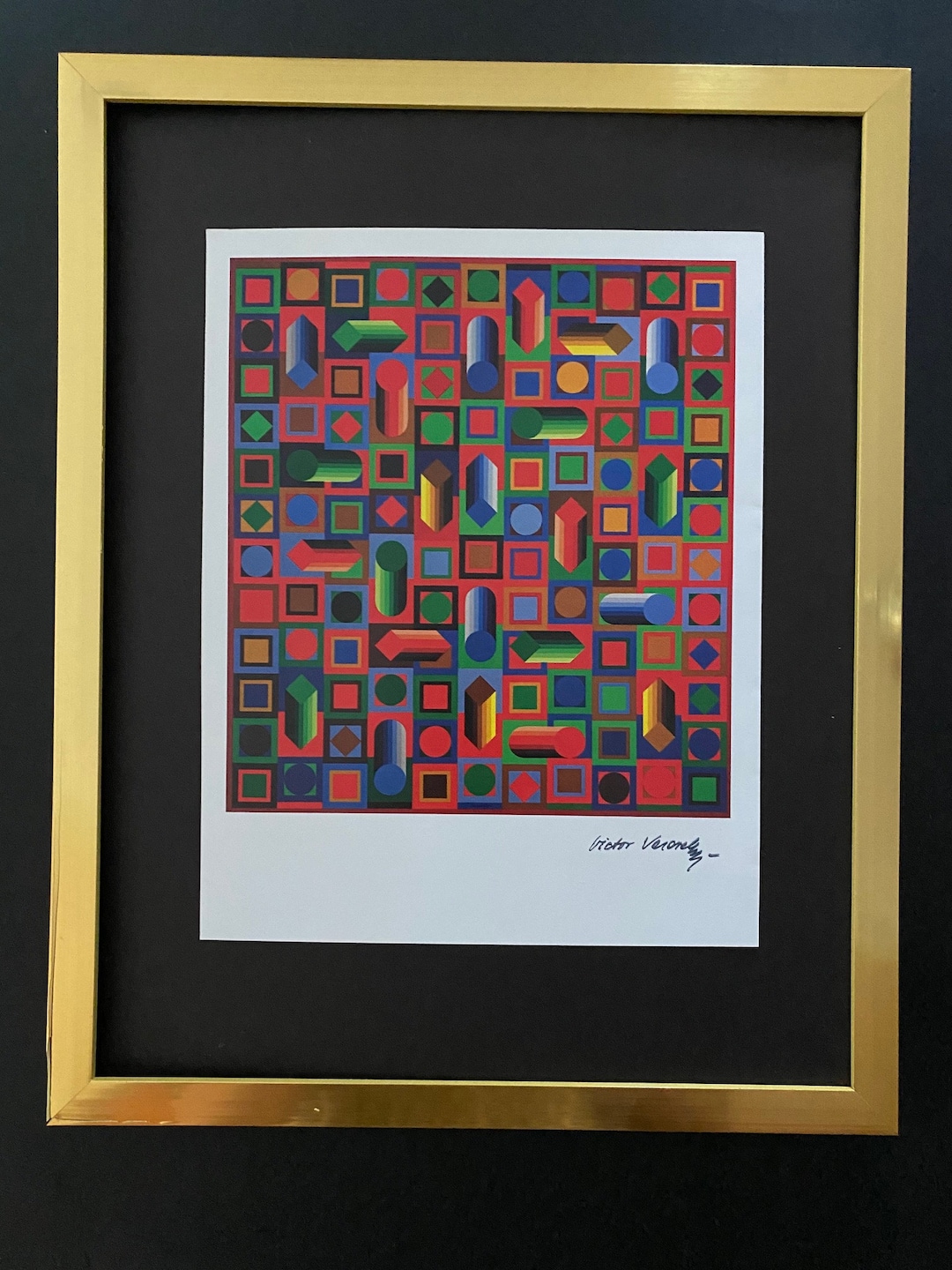 VICTOR VASARELY + 1970 Signed Abstract Geometric Print + New Frame ...
