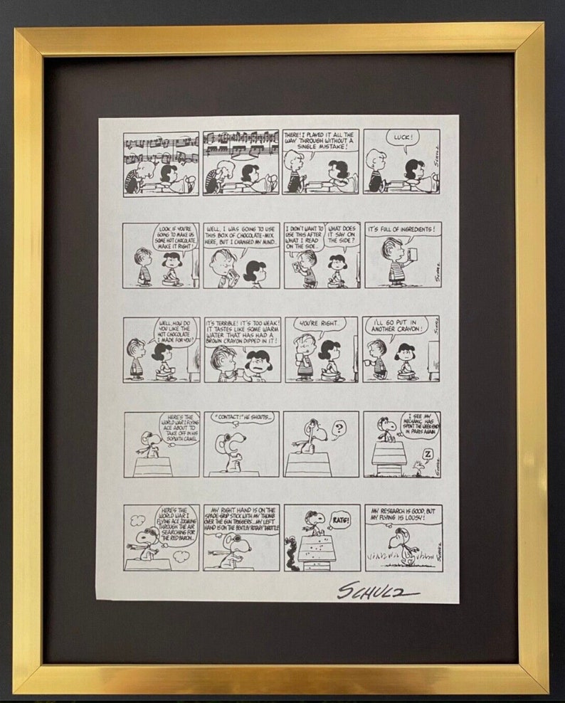 Charles Schulz + Signed Vintage 1968 Peanuts Snoopy Cartoon + New Frame ...
