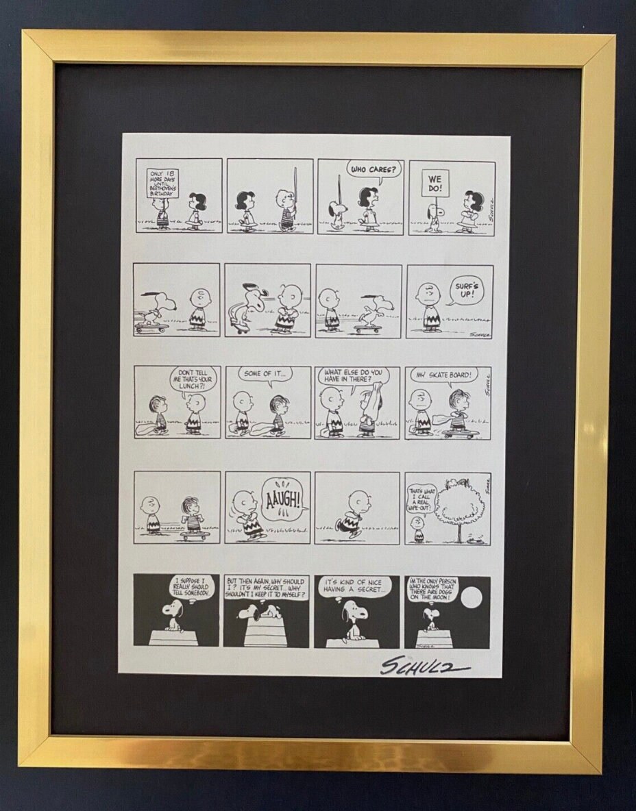 Charles Schulz + Signed Vintage 1968 Peanuts Snoopy Cartoon + New Frame ...