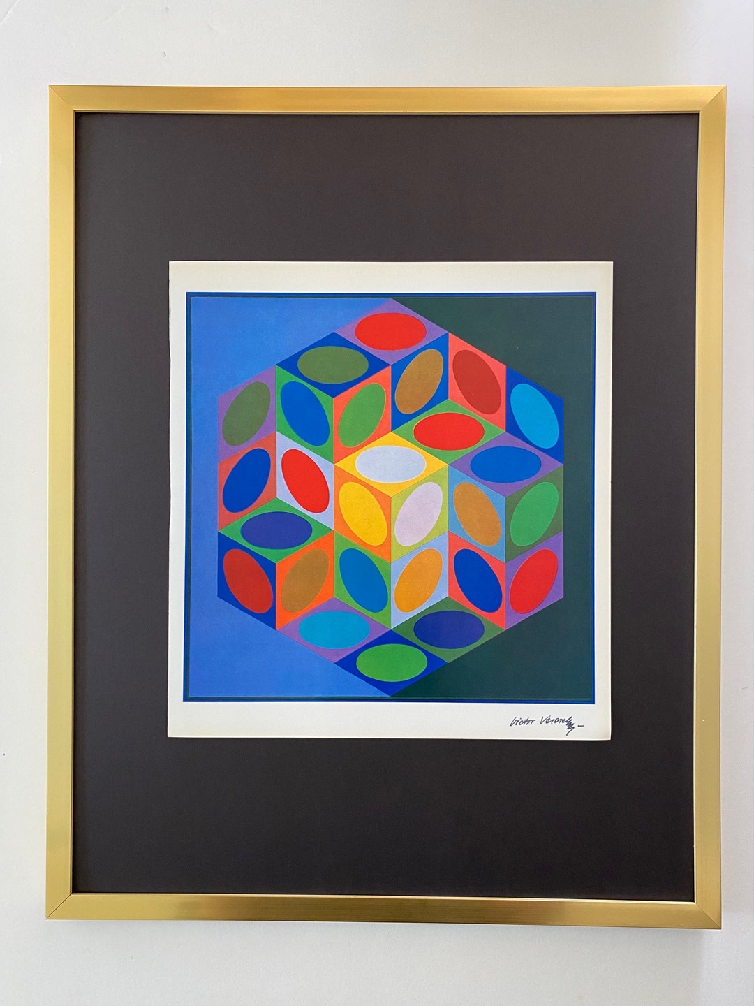 VICTOR VASARELY + 1970 Signed Abstract Geometric Print + New Frame ...