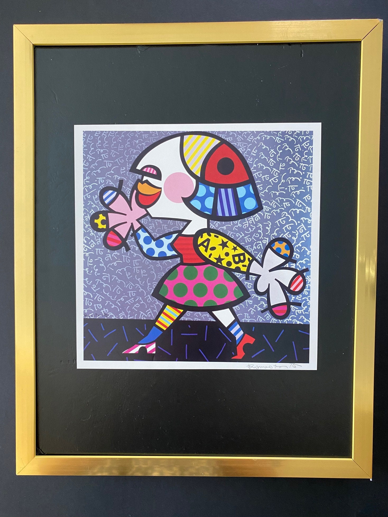 ROMERO BRITTO + Beautiful Signed Print + Girl with Flowers + Brand New Frame + Signed + Buy it ...