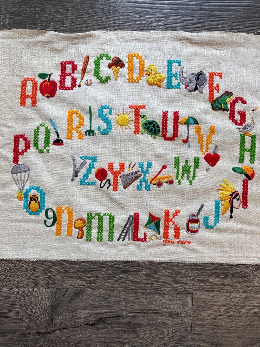 Vintage Crewel Embroidery Alphabet W/ Animals on Fabric Great for ...