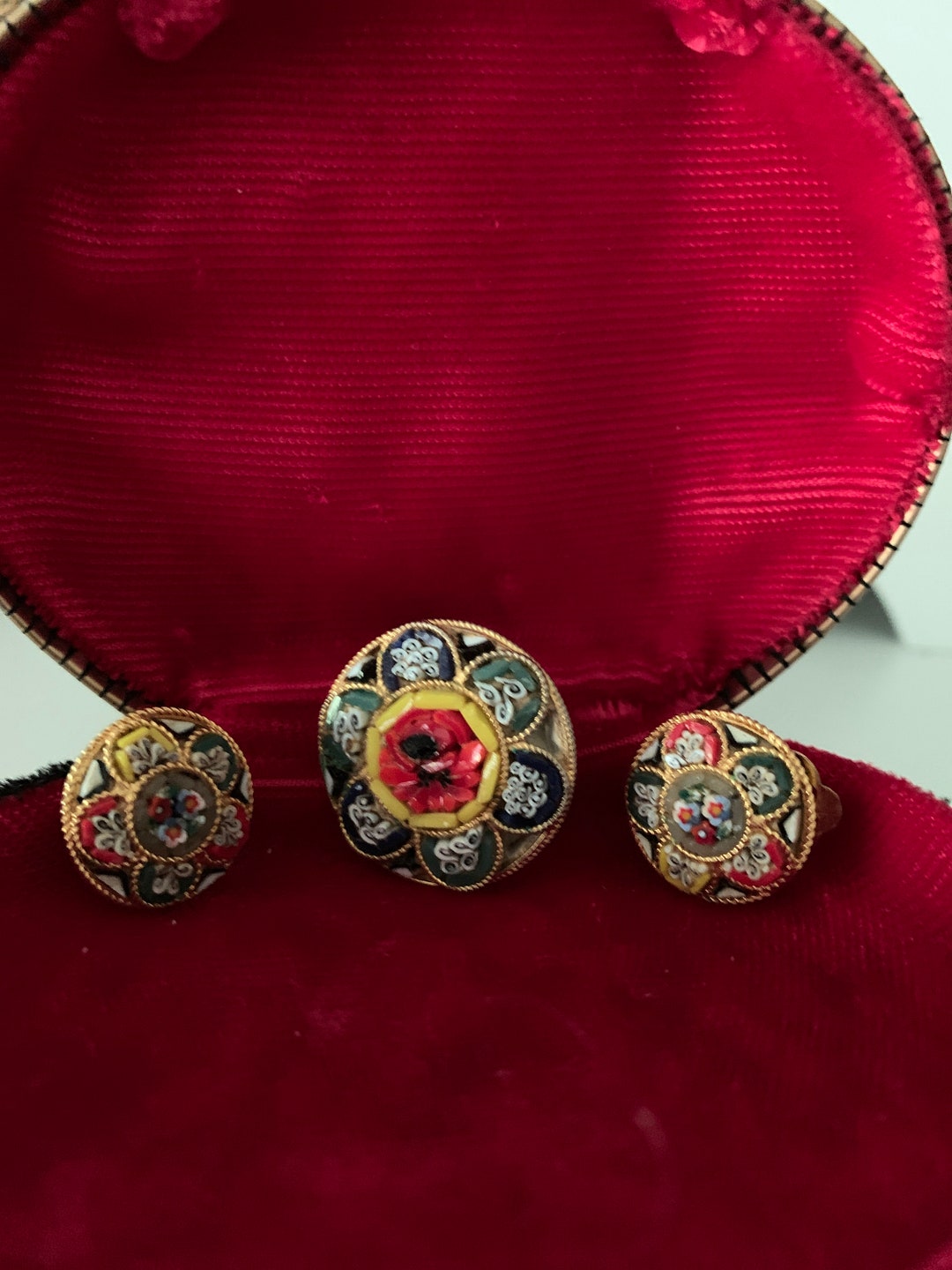 Vintage Micro Mosaic Poppy Broach With Earrings - Etsy