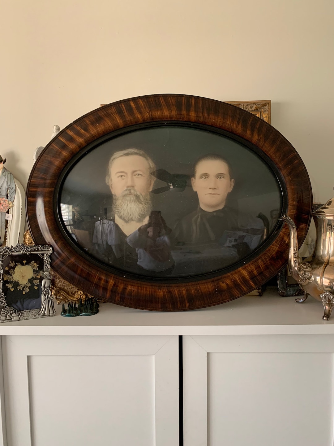Antique Wedding Portrait of Victorian Couple in Original Convex Glass ...
